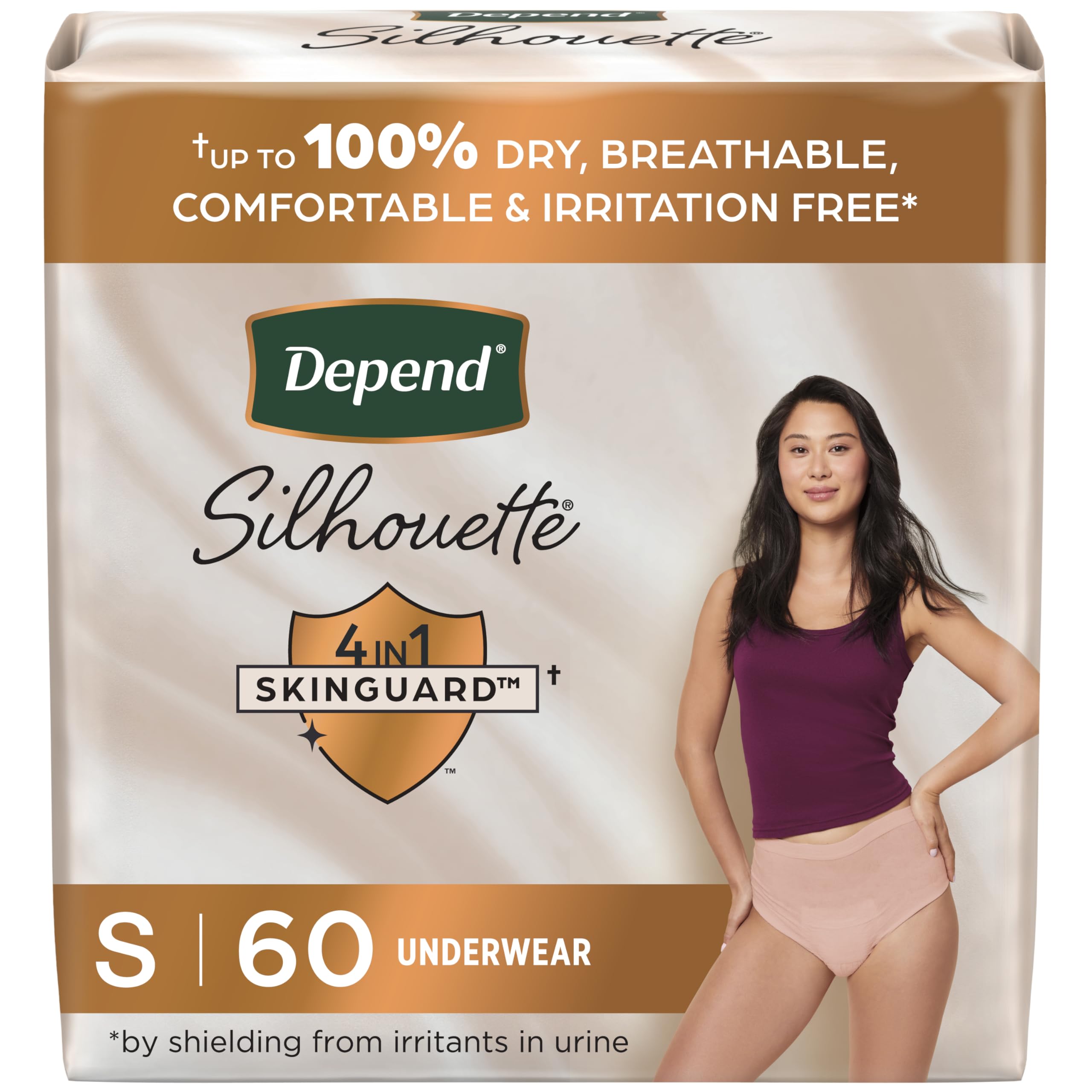 Depend Silhouette Adult Incontinence & Postpartum Bladder Leak Underwear for Women, Maximum Absorbency, Small, Pink, 60 Count, Packaging May Vary