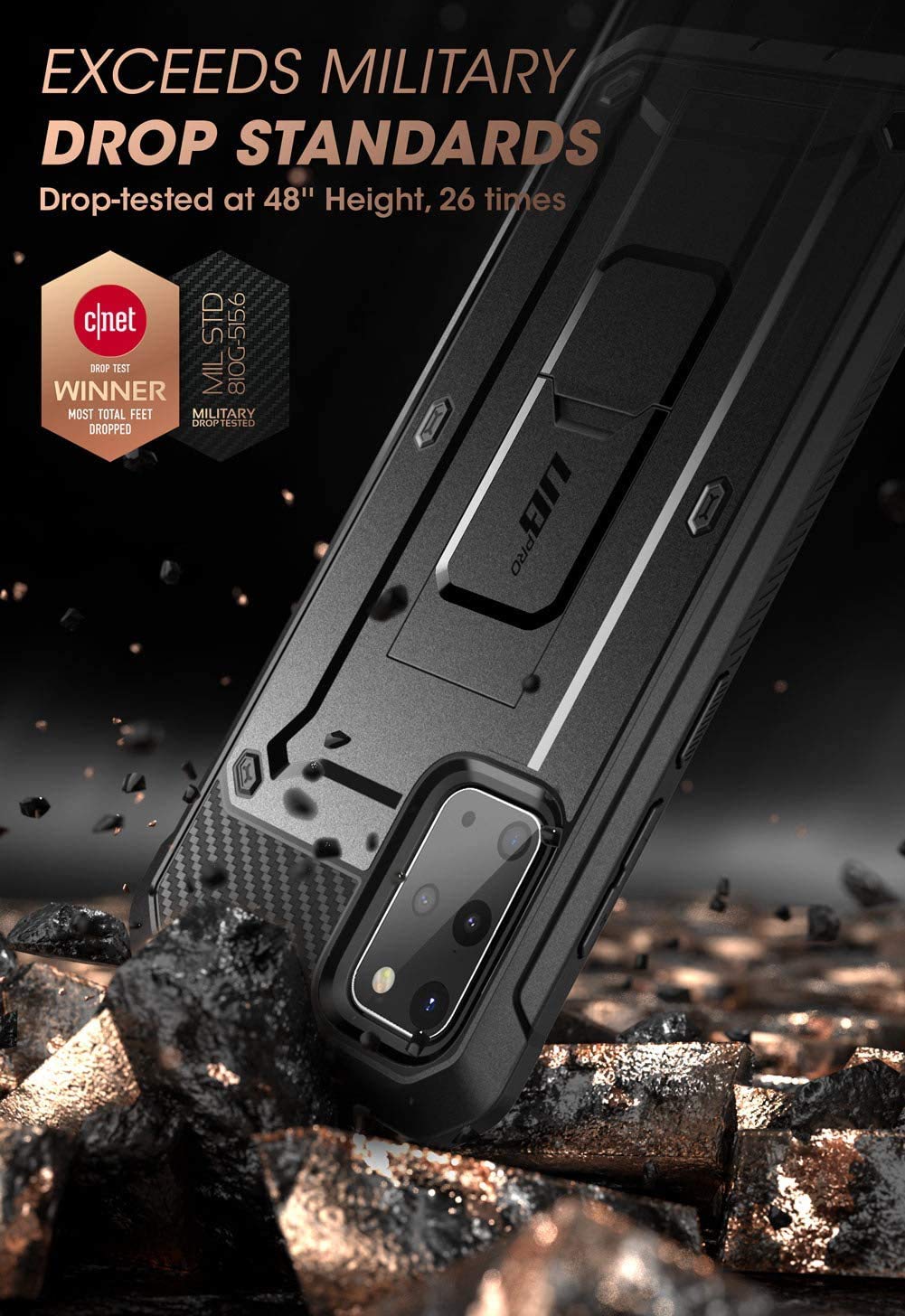 SupCase UB Pro Series Designed for Samsung Galaxy S20 Plus Case / S20 Plus 5G Case (2020 Release), Full-Body Dual Layer Rugged Holster & Kickstand Case Without Built-in Screen Protector (Black)