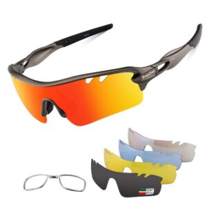 polarized sports sunglasses cycling sun glasses for men women with 5 interchangeable lenes for running baseball golf driving