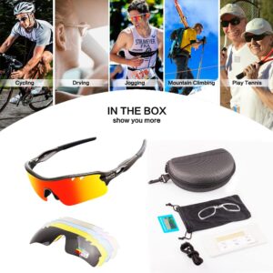 Polarized Sports Sunglasses Cycling Sun Glasses for Men Women with 5 Interchangeable Lenes for Running Baseball Golf Driving