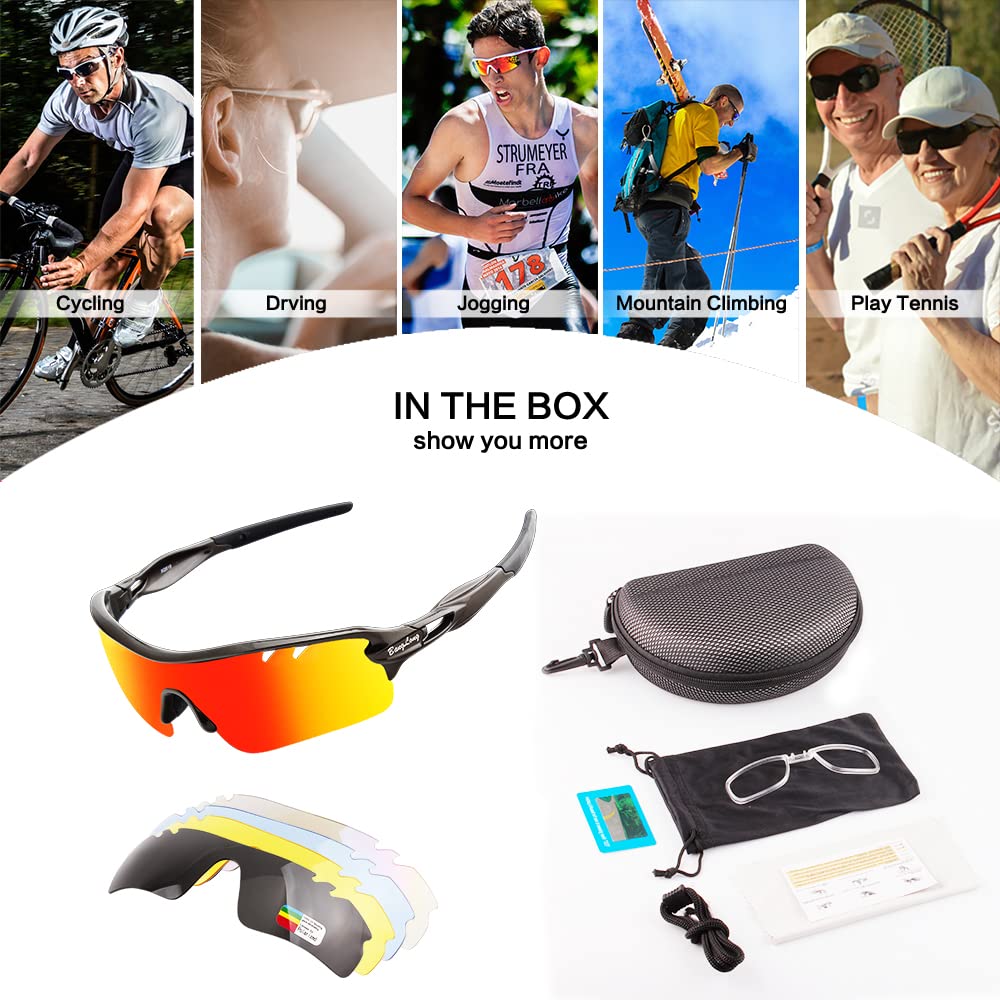 Polarized Sports Sunglasses Cycling Sun Glasses for Men Women with 5 Interchangeable Lenes for Running Baseball Golf Driving