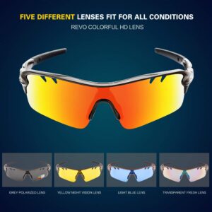 Polarized Sports Sunglasses Cycling Sun Glasses for Men Women with 5 Interchangeable Lenes for Running Baseball Golf Driving