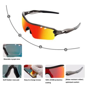 Polarized Sports Sunglasses Cycling Sun Glasses for Men Women with 5 Interchangeable Lenes for Running Baseball Golf Driving