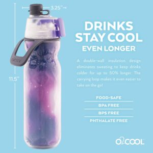 O2COOL Mist 'N Sip Misting Water Bottle 2-in-1 Mist And Sip Function With No Leak Pull Top Spout Sports Water Bottle Reusable Water Bottle - 20 oz (Celestial Purple)