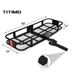 TITIMO 60"x21"x6" Folding Hitch Mount Cargo Carrier - Luggage Basket Rack Fits 2" Receiver - Rear Cargo Rack for SUV, Truck, Car(Includes Cargo Net, Ratchet Straps, Waterproof Cover) - 550LB Capacity