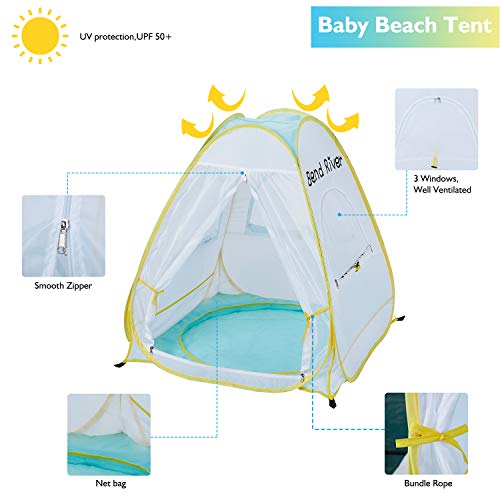 Bend River Pop Up Baby Beach Tent, UPF 50+ Sun Shelter with Pool, Portable Mosquito Net for Infant