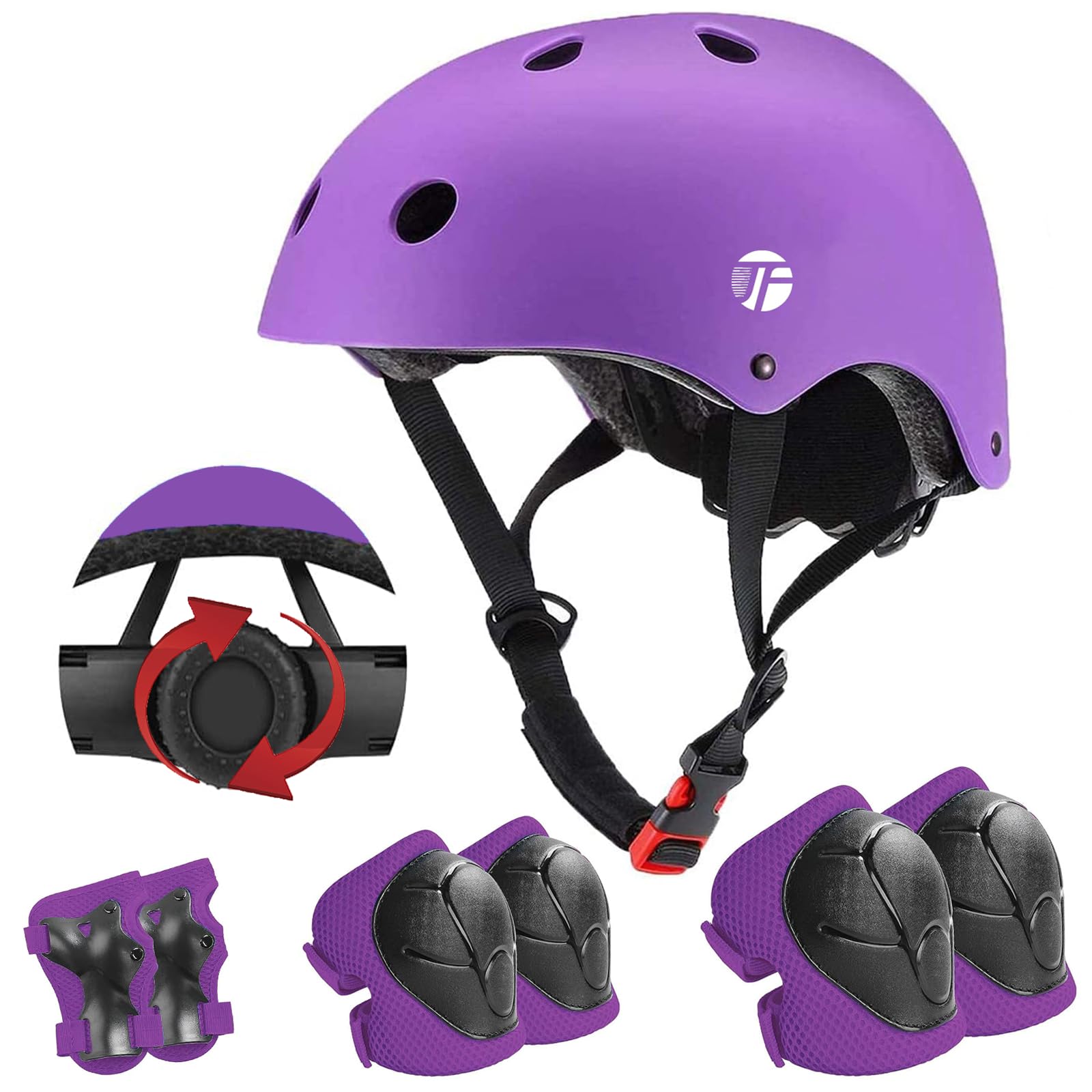 JeeFree Adjustable Kids Bike Helmet with Knee Pads Elbow Pads Wrist Guards,Skateboard Helmet for Ages 2-3-5-8-14 Kids Toddler Girls Boys,Multi-Sport Cycling Riding Scooter Skating Helmet