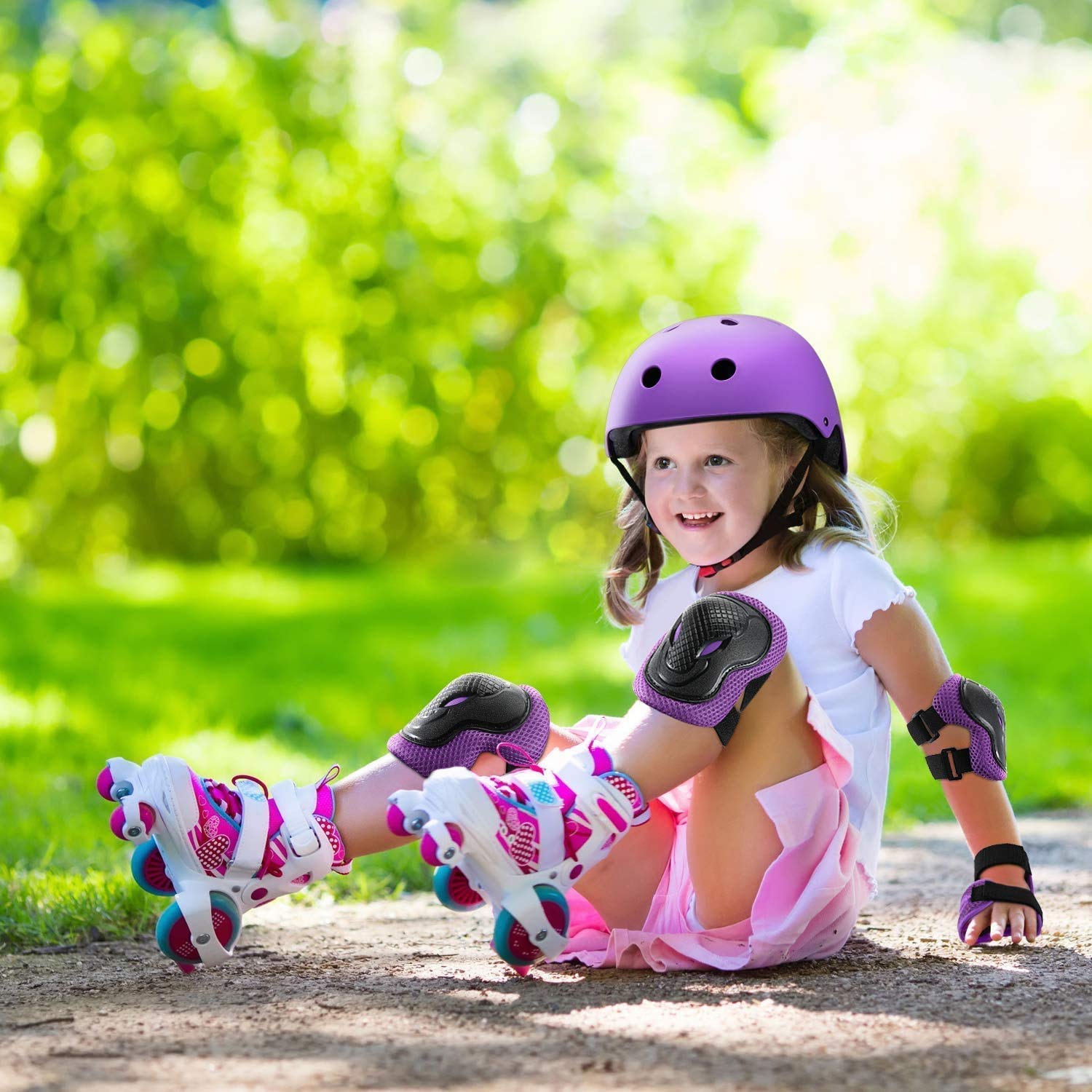 JeeFree Adjustable Kids Bike Helmet with Knee Pads Elbow Pads Wrist Guards,Skateboard Helmet for Ages 2-3-5-8-14 Kids Toddler Girls Boys,Multi-Sport Cycling Riding Scooter Skating Helmet