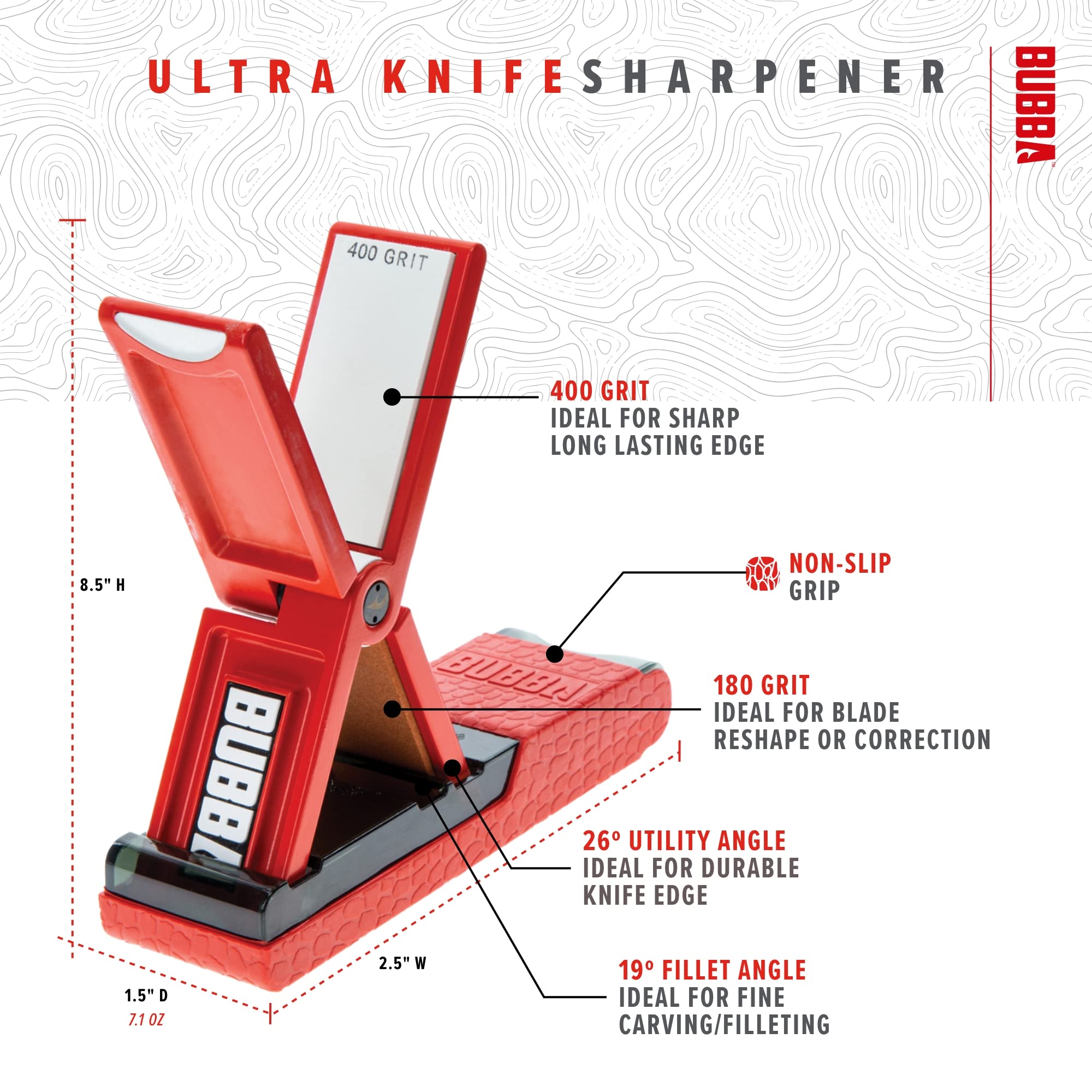 BUBBA Ultra Knife Sharpener with Non-Slip Grip Base and Sharpener Sheath for Manual Knife Sharpening for Any Blade