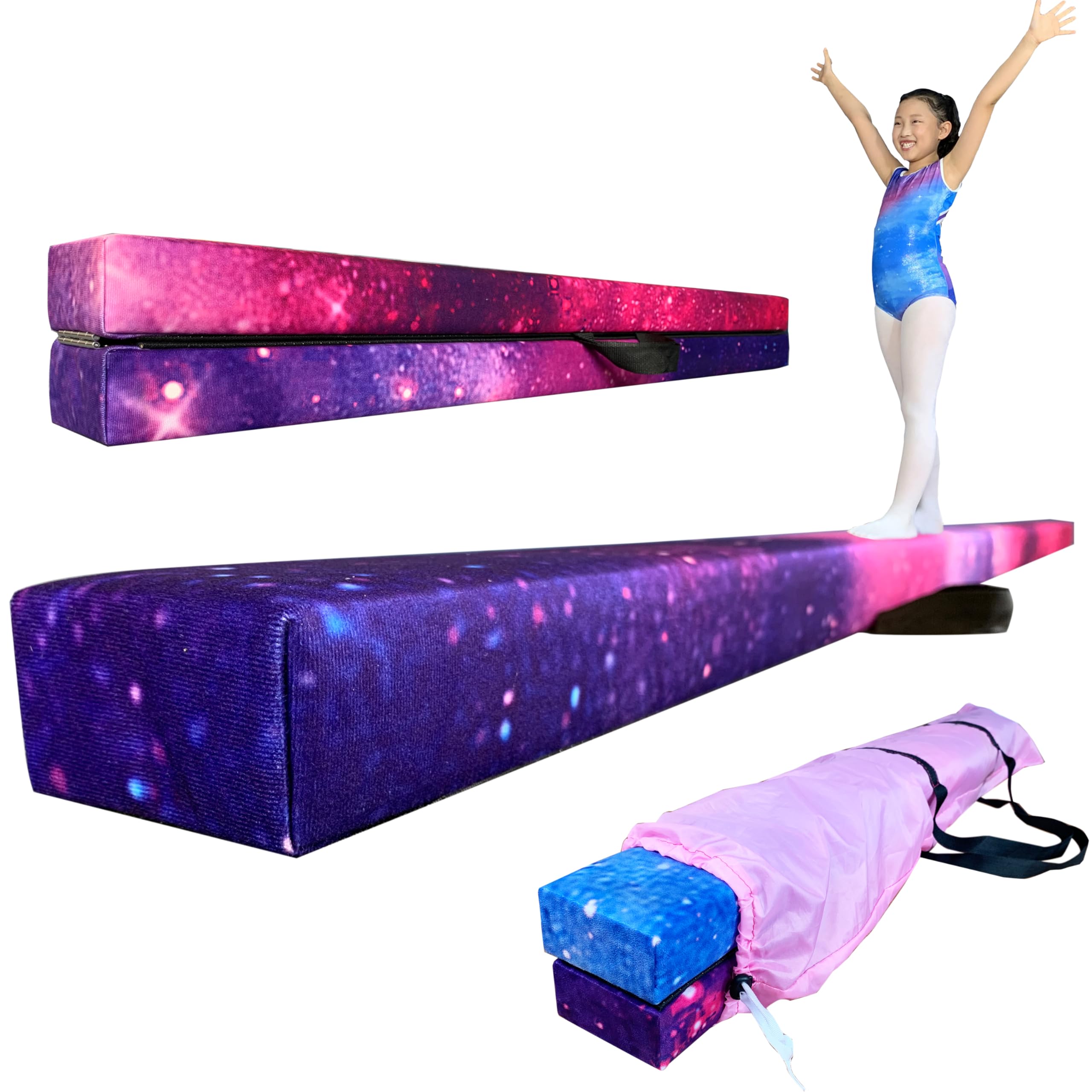 FC FUNCHEER 8FT Folding Balance Beam -Gymnastics Floor Beam - Gymnastics Equipment- Anti-Slip Bottom - Suede Cover - Carry Bag for Kids/Adults Home & Gym Center