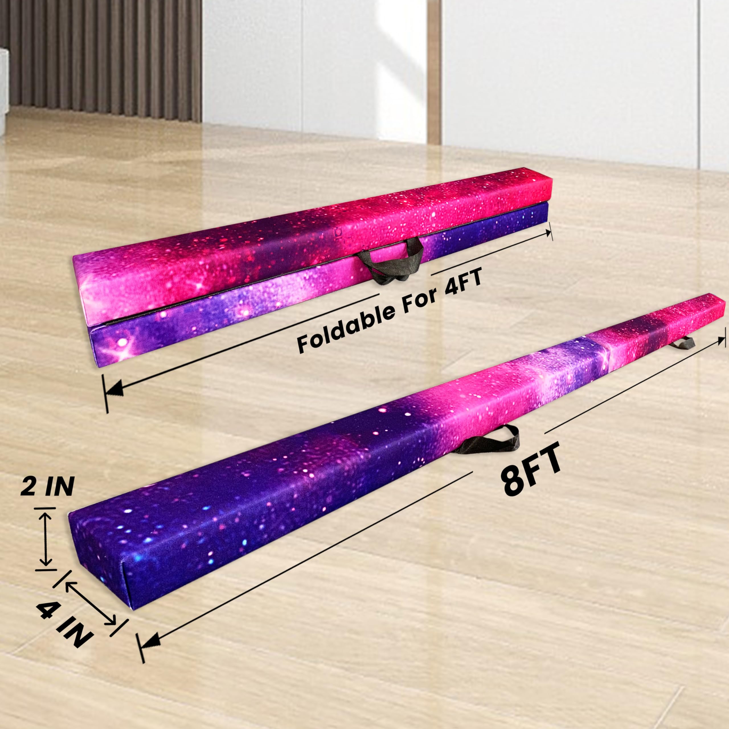 FC FUNCHEER 8FT Folding Balance Beam -Gymnastics Floor Beam - Gymnastics Equipment- Anti-Slip Bottom - Suede Cover - Carry Bag for Kids/Adults Home & Gym Center