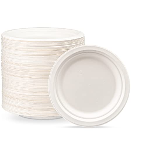 100% Compostable 7 Inch Heavy-Duty Plates [125 Pack] Eco-Friendly Disposable Sugarcane Paper Plates