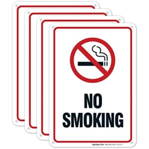 sigo signs - no smoking metal sign, (4 pack) 10x7 inches, rust free .040 aluminum, fade resistant, made in usa