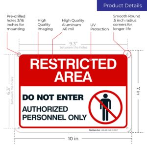 Sigo Signs Authorized Personnel Only Sign, Restricted Area Sign, Do Not Enter, (2 Pack) 10x7 Inches, Rust Free .040 Aluminum, Fade Resistant, Made in USA by Sigo Signs