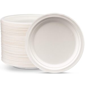 comfy package, 100% compostable heavy-duty paper plates eco-friendly disposable sugarcane plates 125 pack - 9 inch