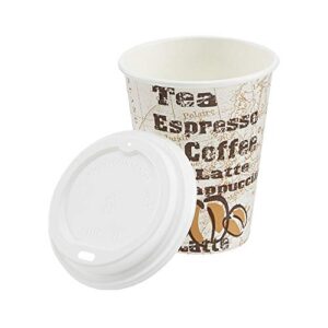 Amazon Basics Paper Hot Cups with Lids, Cafe Design, 12 oz, 100 Count