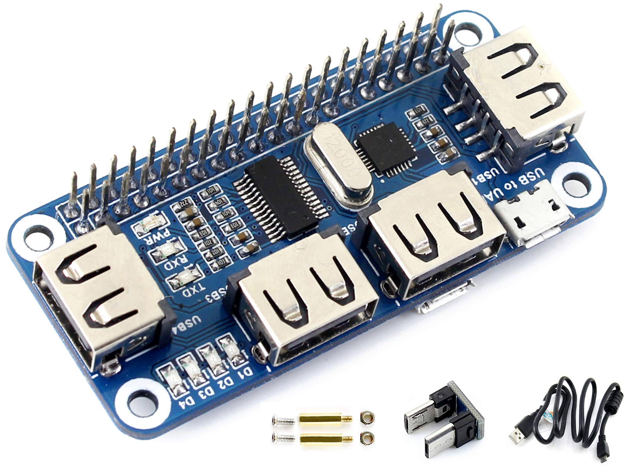 4-Port Raspberry Pi USB HUB HAT for Raspberry Pi 4B/3B+/3B/2B/B+/A+/Zero/Zero W, 4 USB Ports Compatible with USB2.0/1.1 Onboard USB to UART Onboard Multi Indicators