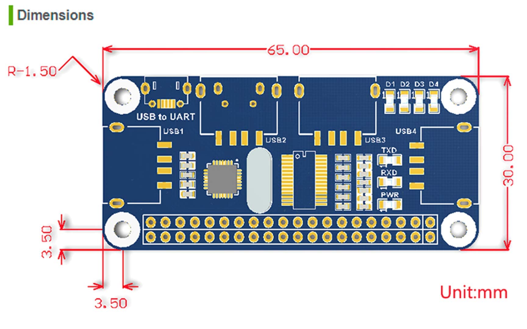 4-Port Raspberry Pi USB HUB HAT for Raspberry Pi 4B/3B+/3B/2B/B+/A+/Zero/Zero W, 4 USB Ports Compatible with USB2.0/1.1 Onboard USB to UART Onboard Multi Indicators