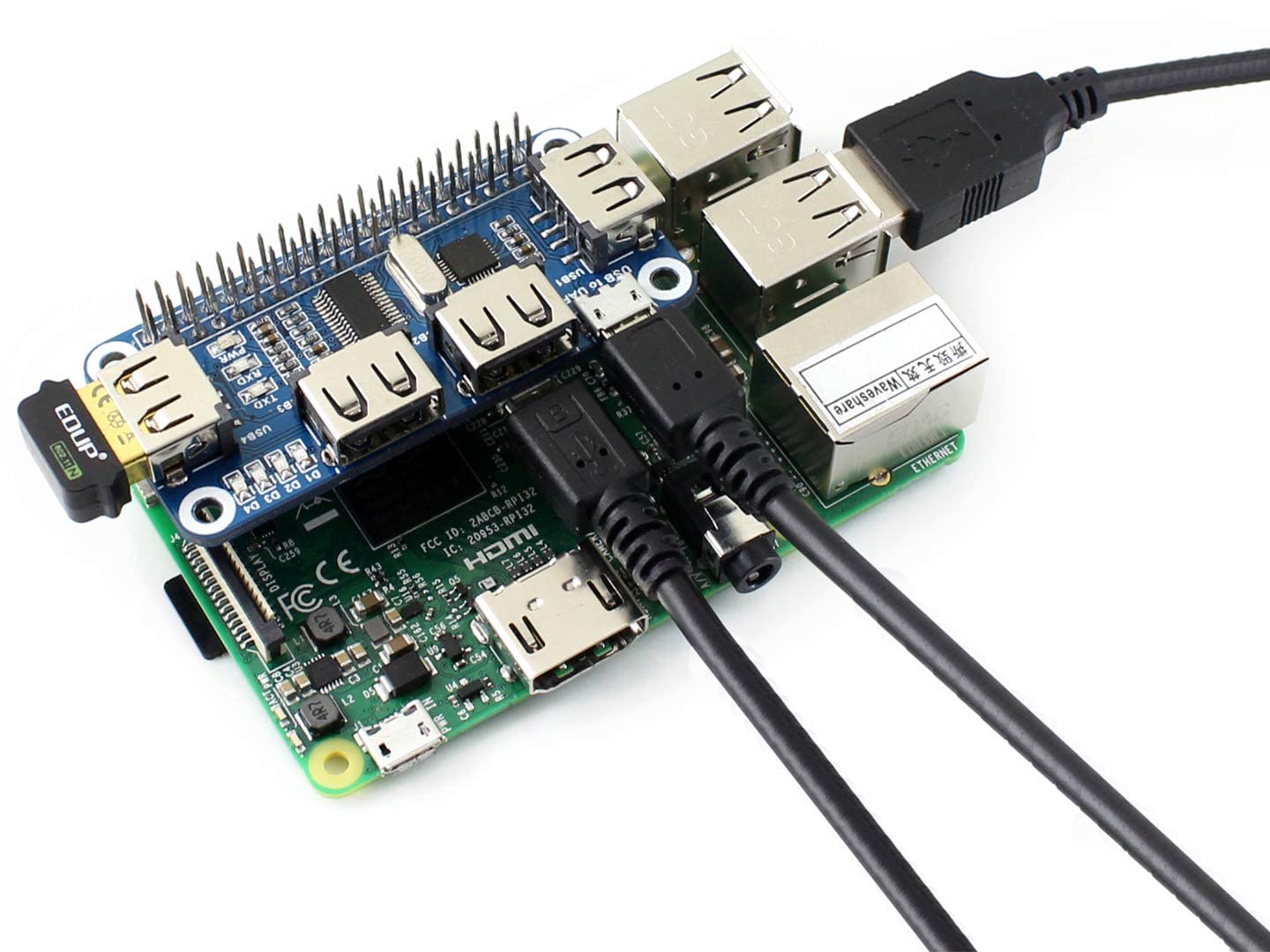 4-Port Raspberry Pi USB HUB HAT for Raspberry Pi 4B/3B+/3B/2B/B+/A+/Zero/Zero W, 4 USB Ports Compatible with USB2.0/1.1 Onboard USB to UART Onboard Multi Indicators