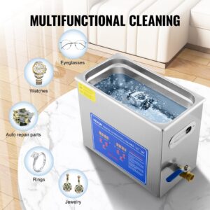 VEVOR Ultrasonic Cleaner with Digital Timer & Heater, Professional Ultra Sonic Jewelry Cleaner, Stainless Steel Heated Cleaning Machine for Glasses Watch Rings Small Parts Circuit Board (6L)