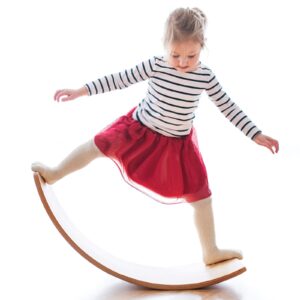 gentle monster wooden wobble balance board, 35 inch rocker board natural wood, kids toddler open ended learning toy, yoga curvy board for classroom & office adult