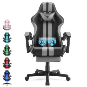 ferghana grey gaming chairs with footrest,pc gaming chair,computer chair, e-sports chair,ergonomic office chair with adjustable headrest and lumbar support(grey)