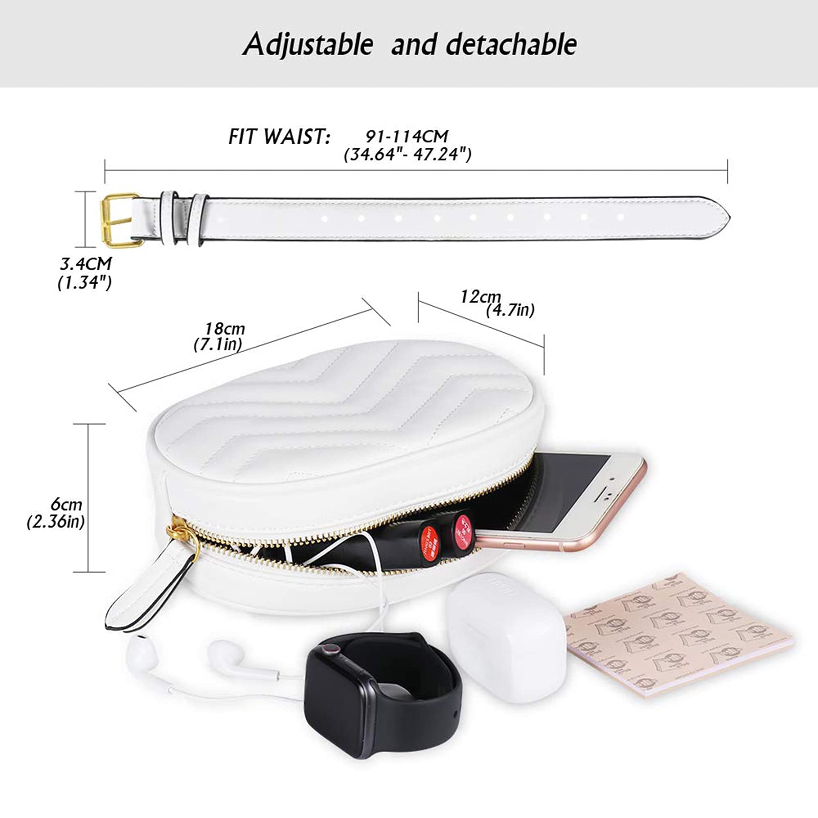 Geestock White Fanny Packs for Women Fashionable, Small Waist Bags Waterproof Belt Bag Stylish Bumbag for Party, Travel, Gift