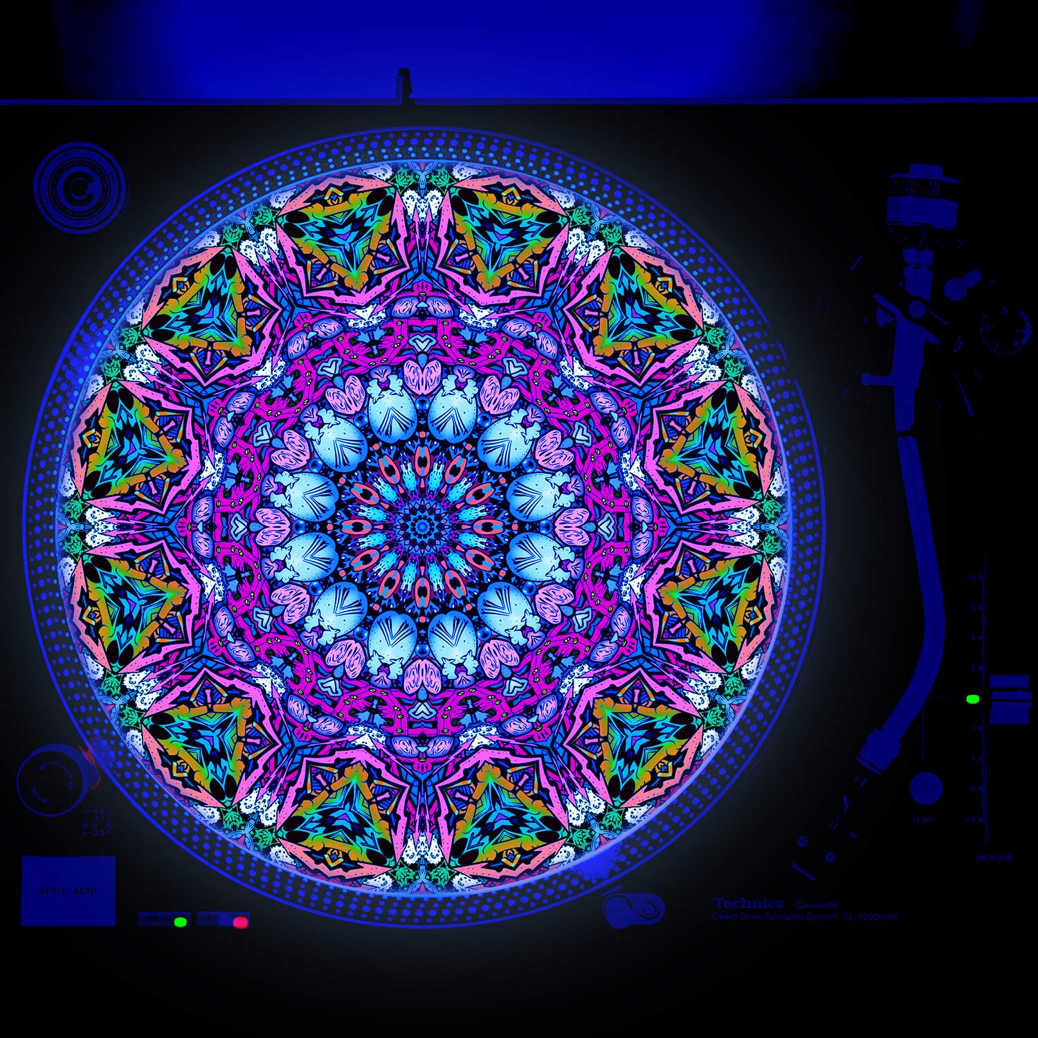 Africa Mandala - DJ Turntable Slipmat 12 inch GLOW (glows under black light)