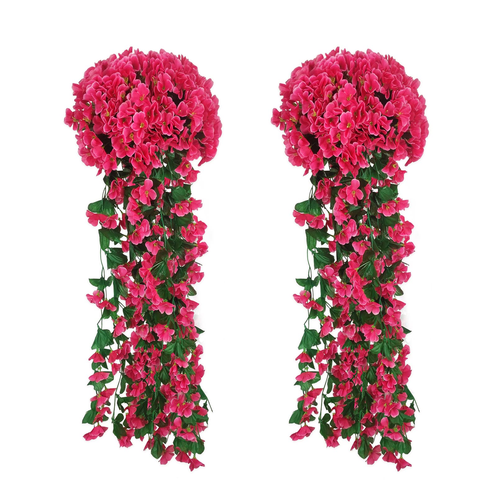 AUKUZI Artificial Hanging Flowers for Outdoor, 2 Pack Violet Ivy Fake Hanging Plant & Flowers for Home Wedding Garden Yard Hanging Baskets Wisteria Garland Orchid Bunch Decoration(Rose Red)