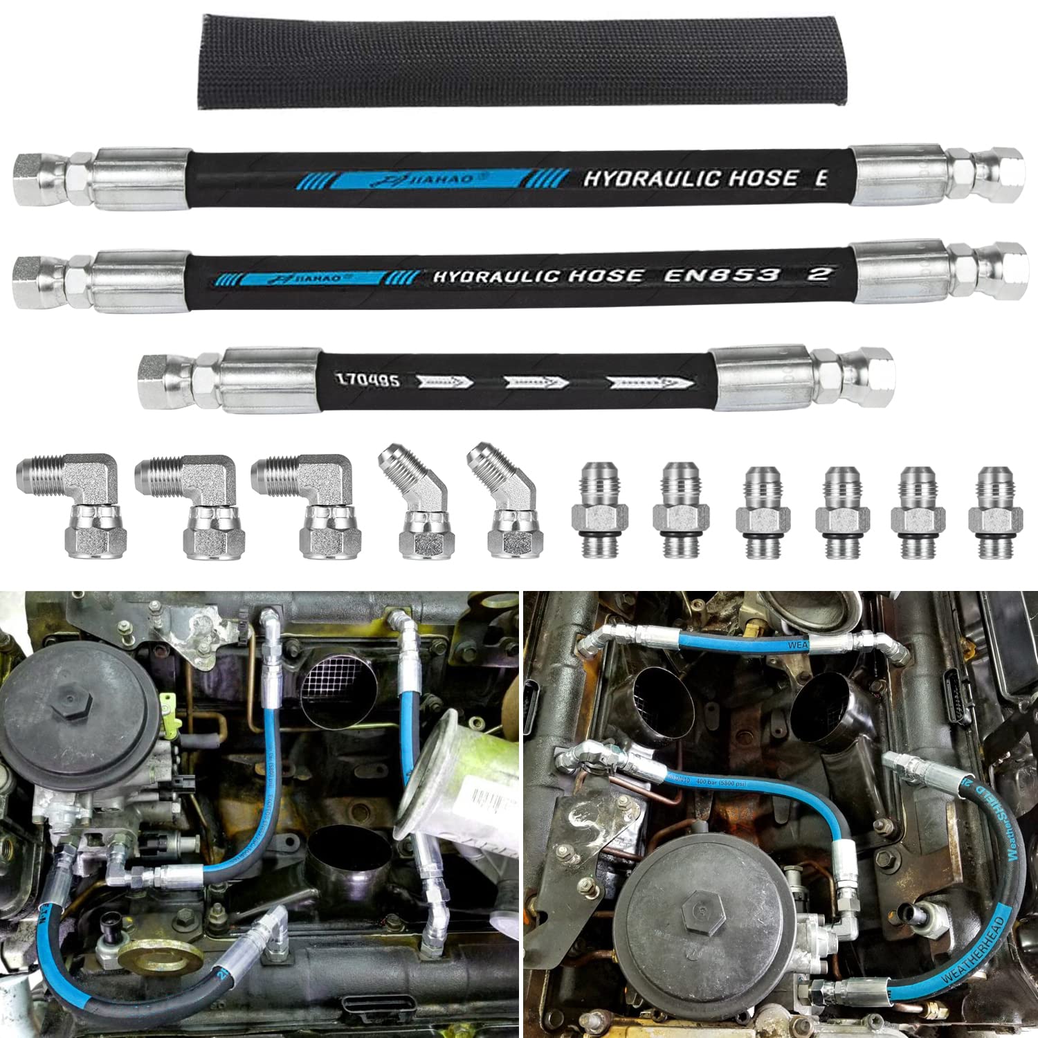 High Pressure Oil Pump HPOP Hoses Lines Kit & Crossover Line Fit for Ford 7.3L Powerstroke 1999 2000 2001 2002 2003