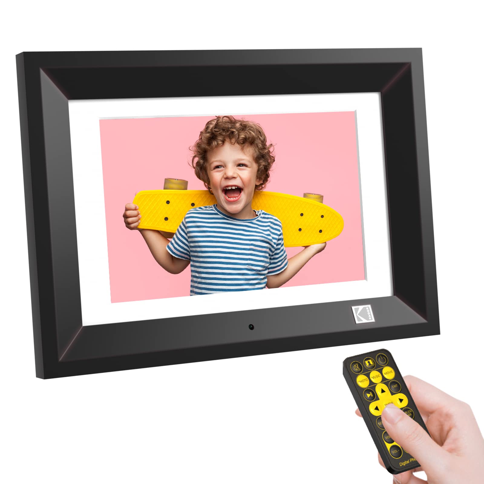 KODAK 10.1 Inch Wood Digital Picture Frame with Remote Control, IPS Screen HD Display, Auto-Rotate, Wall Mountable, Programmable Auto On/Off, Enjoy Your Precious Moment in Slideshow, Black