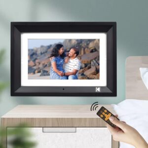 KODAK 10.1 Inch Wood Digital Picture Frame with Remote Control, IPS Screen HD Display, Auto-Rotate, Wall Mountable, Programmable Auto On/Off, Enjoy Your Precious Moment in Slideshow, Black