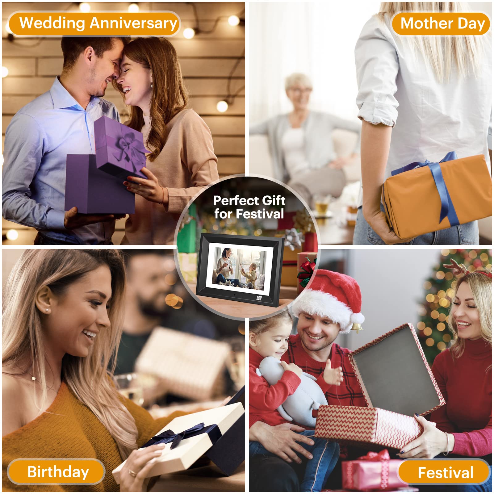 KODAK 10.1 Inch Wood Digital Picture Frame with Remote Control, IPS Screen HD Display, Auto-Rotate, Wall Mountable, Programmable Auto On/Off, Enjoy Your Precious Moment in Slideshow, Black