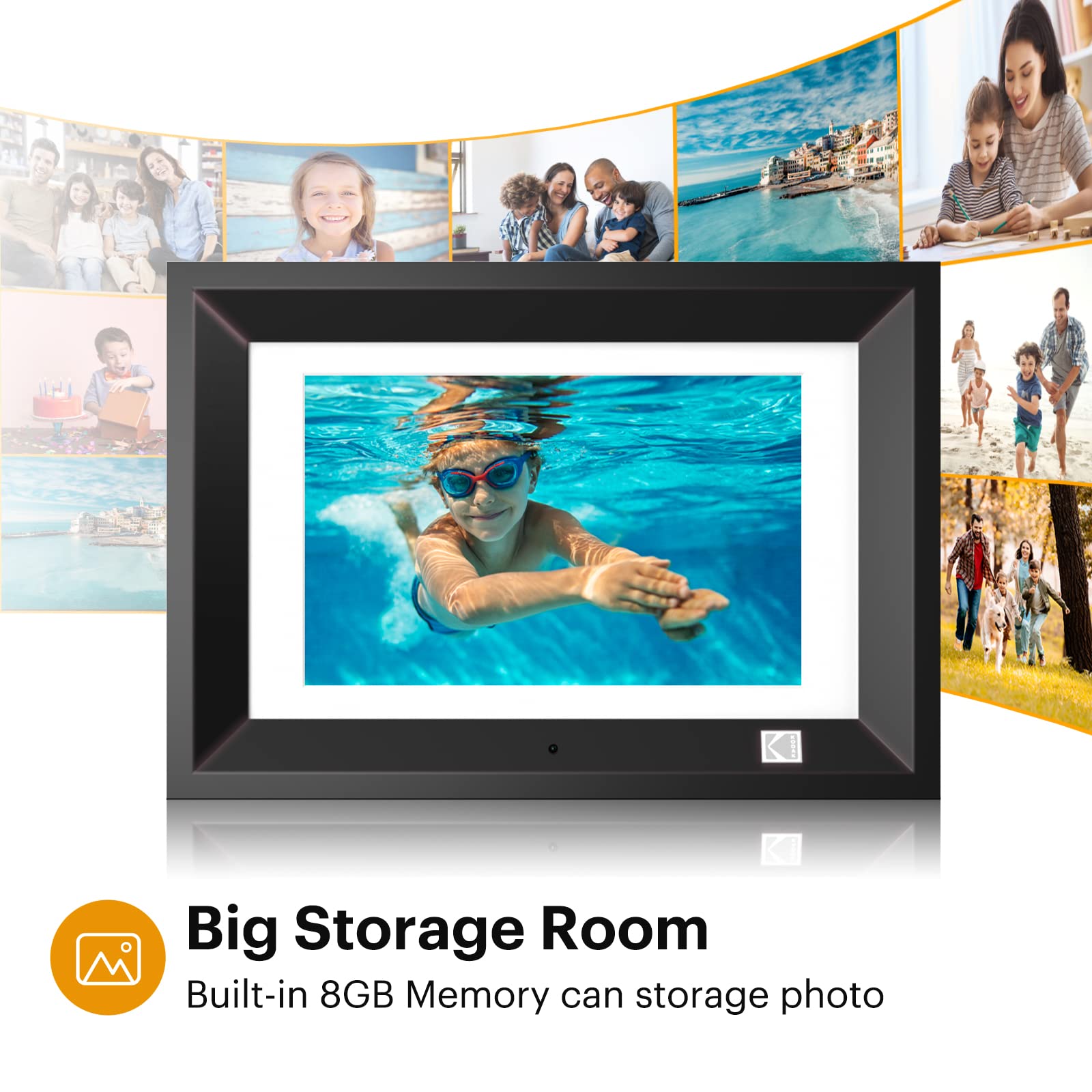 KODAK 10.1 Inch Wood Digital Picture Frame with Remote Control, IPS Screen HD Display, Auto-Rotate, Wall Mountable, Programmable Auto On/Off, Enjoy Your Precious Moment in Slideshow, Black