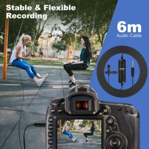 SYNCO Lavalier Microphone S6E, Omnidirectional Lapel Mic 6M/ 19.7ft Cable Recording for Smartphones Camera Laptop PC for Interview YouTube Blog Live Streamings