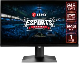 msi 24.5” fhd (1920 x 1080) non-glare with super narrow bezel 240hz 1ms 16:9 hdmi/dp/usb height adjustment g-sync compatible ips gaming monitor (optix mag251rx),black