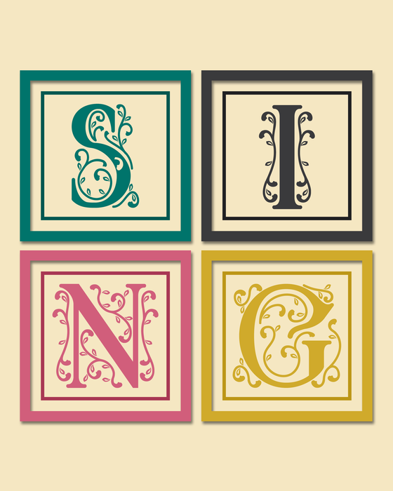 SING Set of 4 Monogrammed Letters - Music Classroom Prints