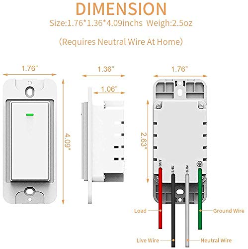 Alexa Light Switch, Double Smart WiFi Light Switches, Smart Switch 2 Gang Compatible with Alexa and Google Home, Neutral Wire Needed, with Remote Control, Timing Schedule, No hub Required (4Pack)