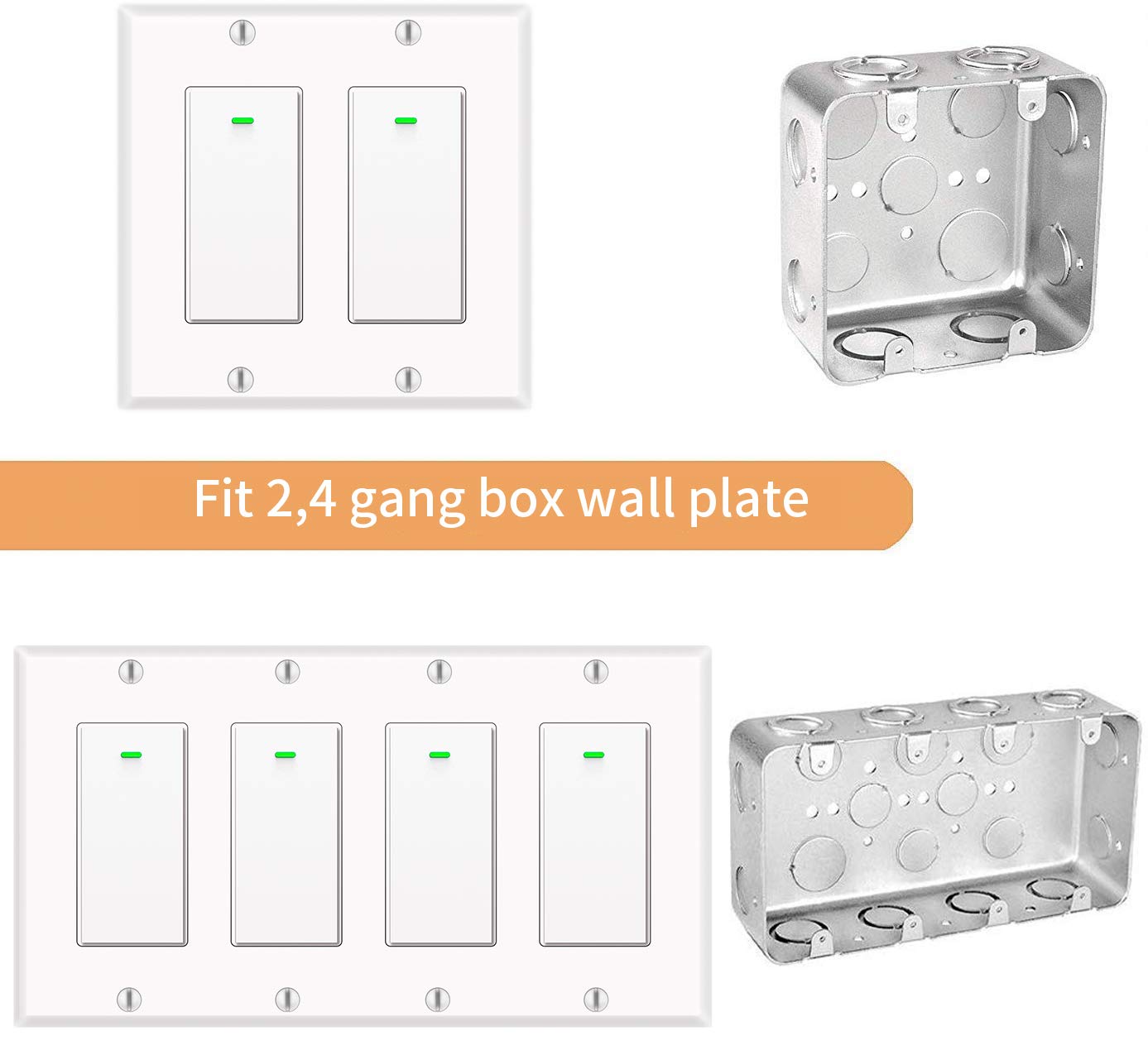 Alexa Light Switch, Double Smart WiFi Light Switches, Smart Switch 2 Gang Compatible with Alexa and Google Home, Neutral Wire Needed, with Remote Control, Timing Schedule, No hub Required (4Pack)