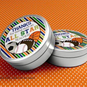 All Star Teacher Sports Themed Teacher Appreciation Thank You Sticker Labels, 40 2" Party Circle Stickers by AmandaCreation, Great for Envelope Seals & Gift Bags