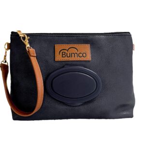 Bumco Diaper Clutch Bag - Portable Wipes Dispenser & Diaper Holder, Airtight Travel Baby Wipes Case, Leather-Style Wipe Dispenser Travel Baby Wipes Dispenser On the Go, Diaper Wristlet (Black)