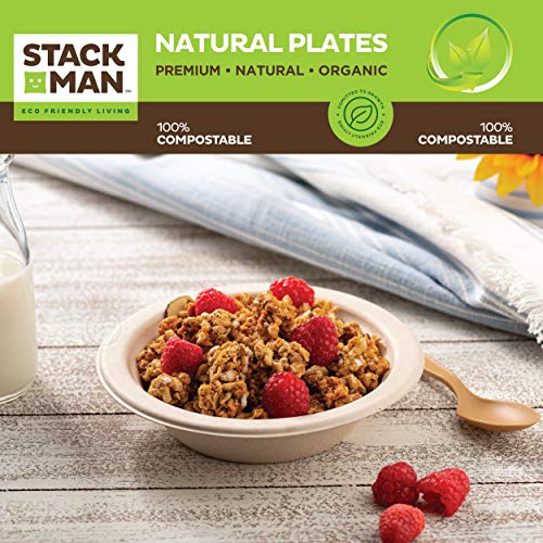 100% Compostable Oval Paper Plates [50-Pack] - {PFAS-Free} - {BPI Certified} - [12 Inch] Heavy Duty, Eco-Friendly, Biodegradable Bagasse Platters - Natural Brown 12" Oval Platter Plates by Stack Man