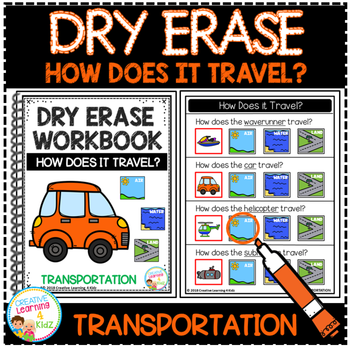 Transportation How Does it Travel Dry Erase Workbook