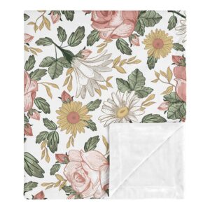 sweet jojo designs vintage floral baby girl receiving security swaddle blanket for newborn or toddler nursery car seat stroller soft minky - pink yellow green boho shabby chic rose flower farmhouse