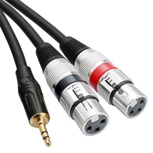 tisino dual xlr to 3.5mm stereo mic cable, 2 xlr female to 1/8 inch mini jack y-splitter breakout lead microphone cord - 3.3 feet