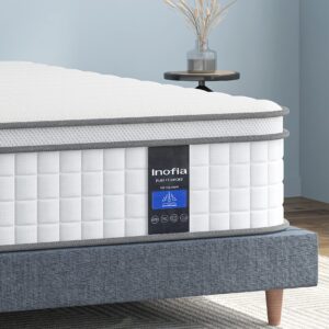 inofia queen mattress, 10 inch queen size mattresses, layers of cool memory foam with motion individually pocket coils, breathable comfortable hybrid mattress, supportive & pressure relief for couples