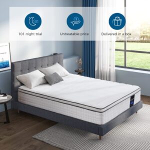 Inofia Queen Mattress, 10 Inch Queen Size Mattresses, Layers of Cool Memory Foam with Motion Individually Pocket Coils, Breathable Comfortable Hybrid Mattress, Supportive & Pressure Relief for Couples