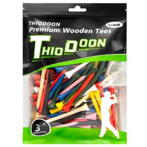 thiodoon golf tees professional natural wood golf tees pack of 100, golfing tees multiple colors size 3-1/4 inch, 2-3/4 inch or 2-1/8 inch, tall golf tees bulk reduce side spin and friction