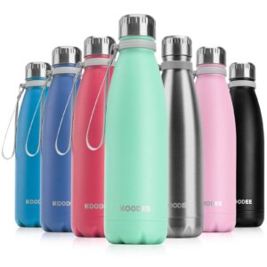 koodee water bottle 17 oz stainless steel double wall vacuum insulated sports water bottle leak-proof cola shape travel water flask (aquamarine blue)