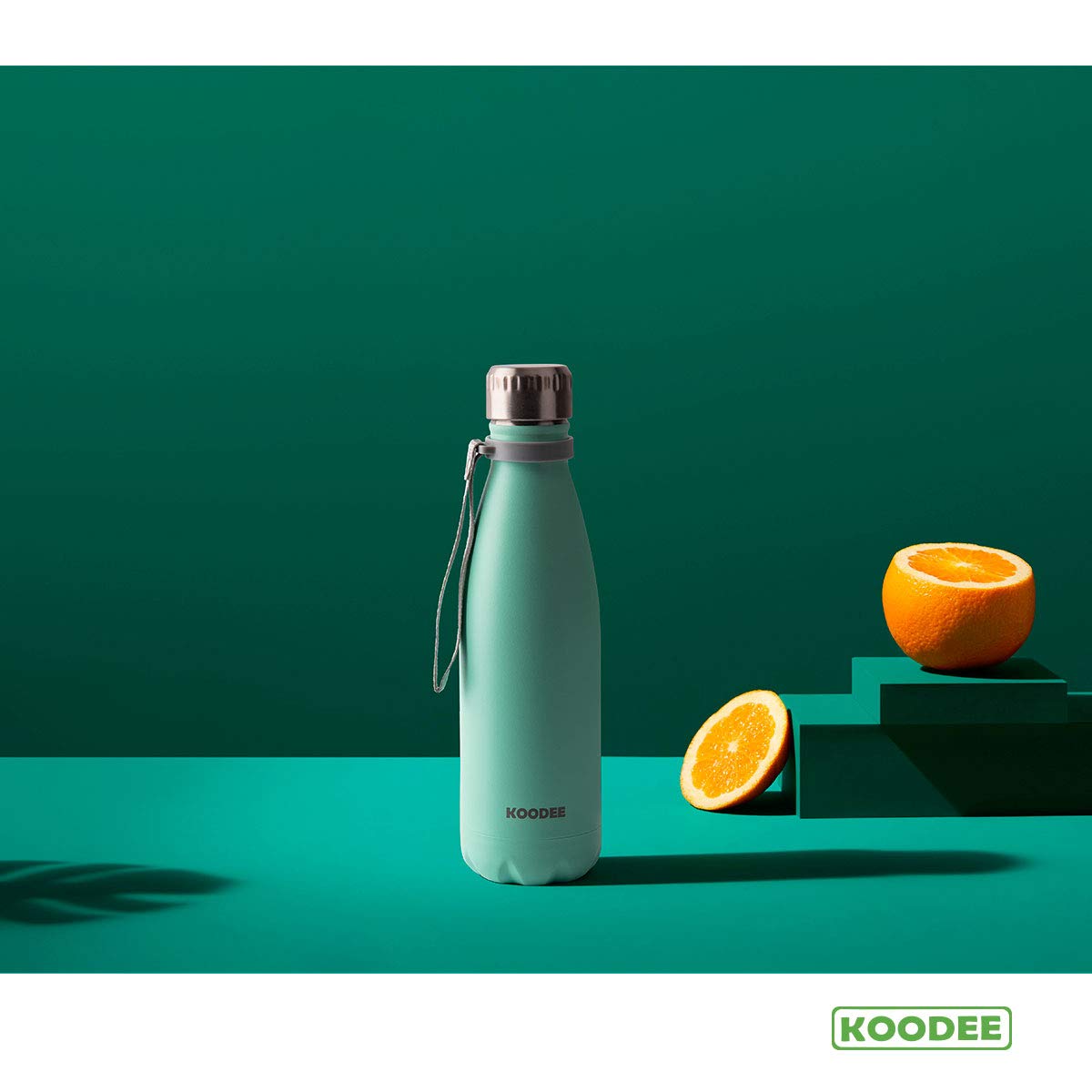 koodee Water Bottle 17 oz Stainless Steel Double Wall Vacuum Insulated Sports Water Bottle Leak-Proof Cola Shape Travel Water Flask (Aquamarine Blue)